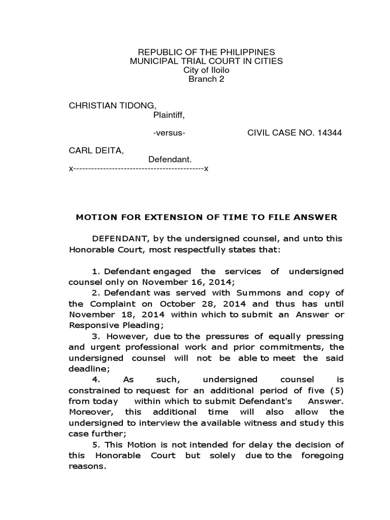 Almio Doni June - Motion To Extend File Answer | PDF