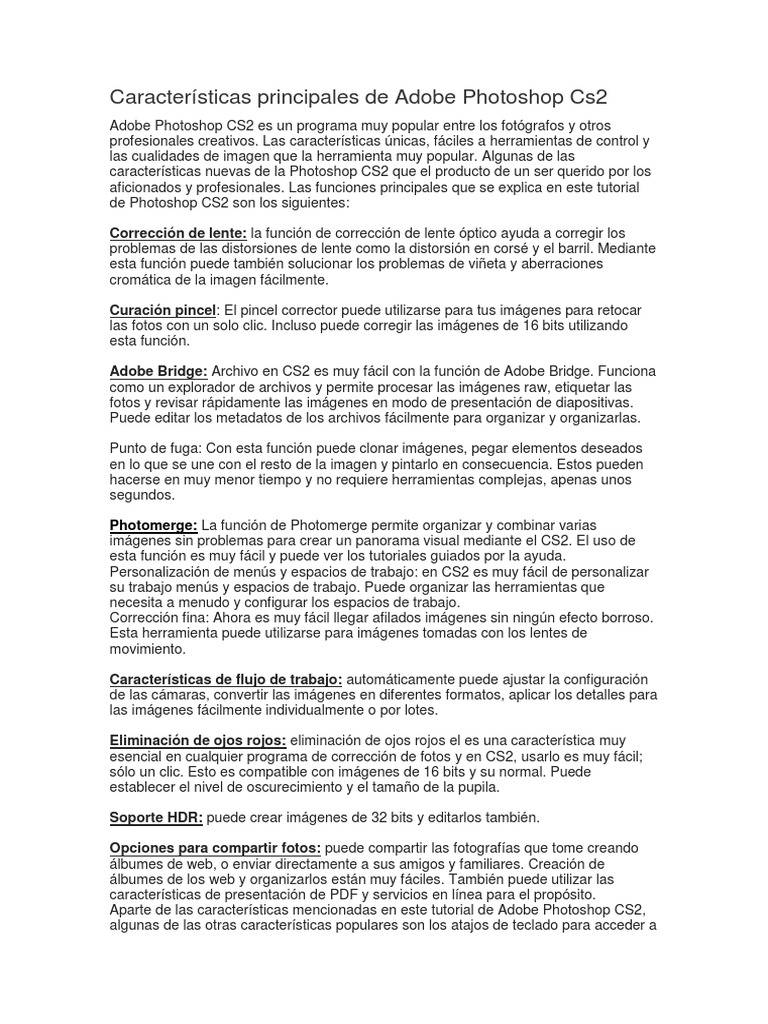 Características Principales de Adobe Photoshop Cs2 | PDF | Adobe Photoshop | Color
