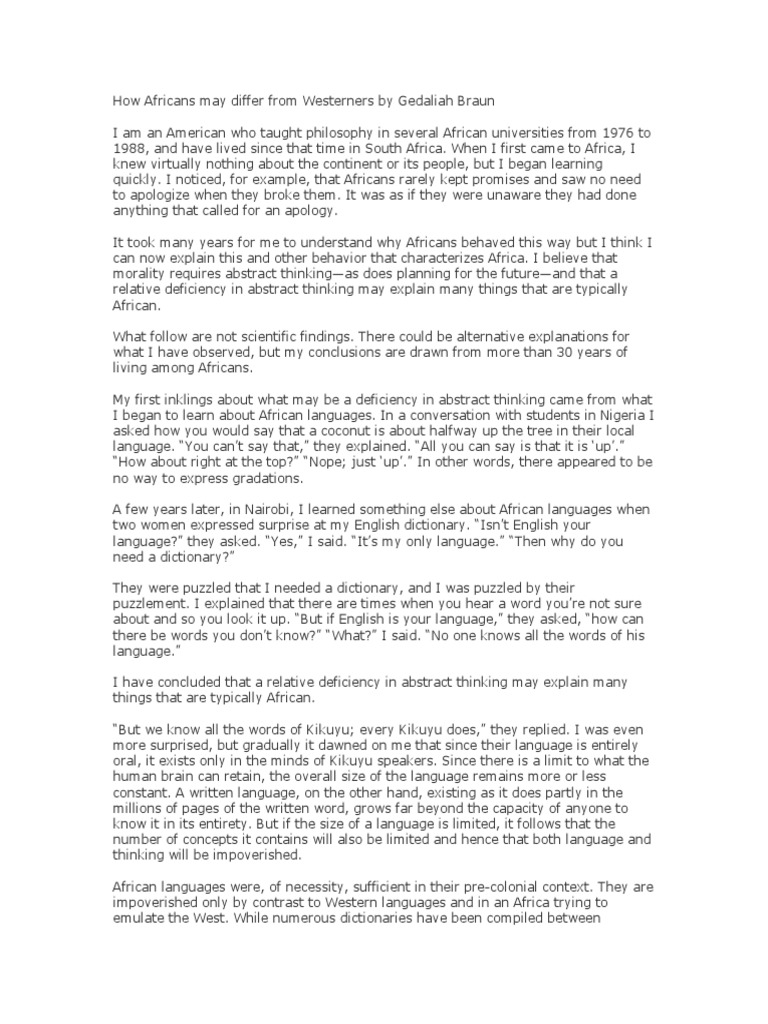 How Africans May Differ From Westerners | PDF | Self Awareness | Concept