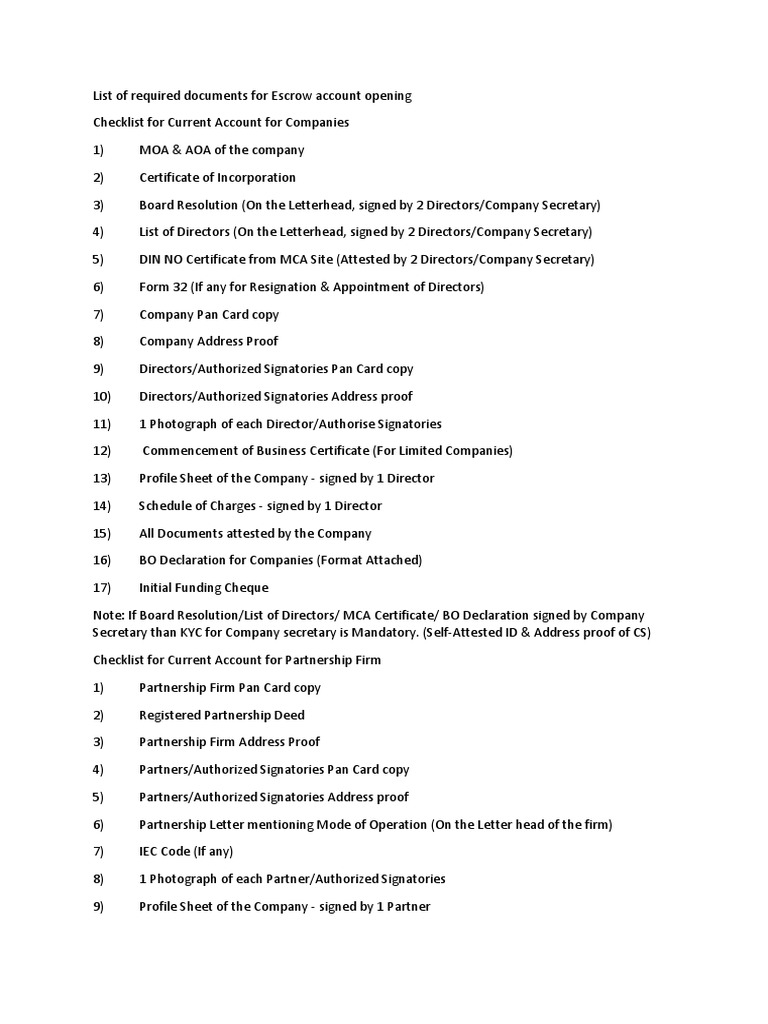 Escrow Account Opening Requirements | PDF | Government Information ...