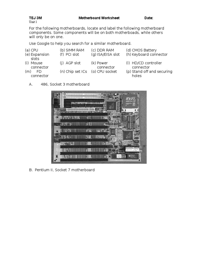3 - Motherboard Worksheet | PDF | Computers