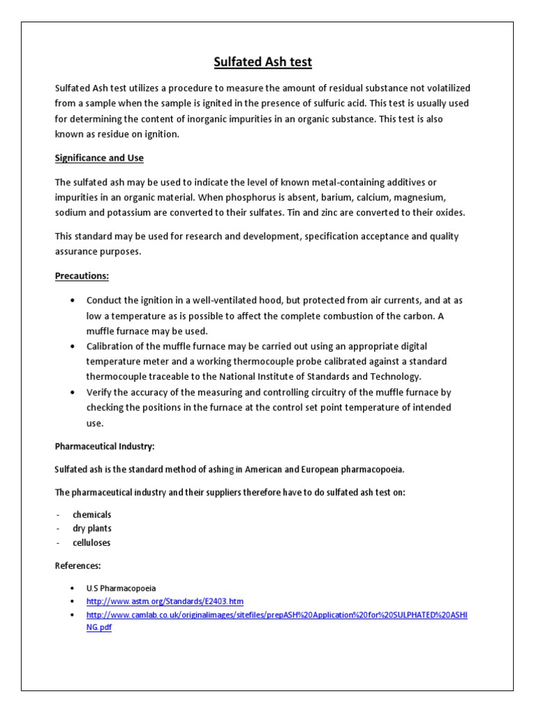 Sulfated Ash Test | PDF | Sulfate | Combustion