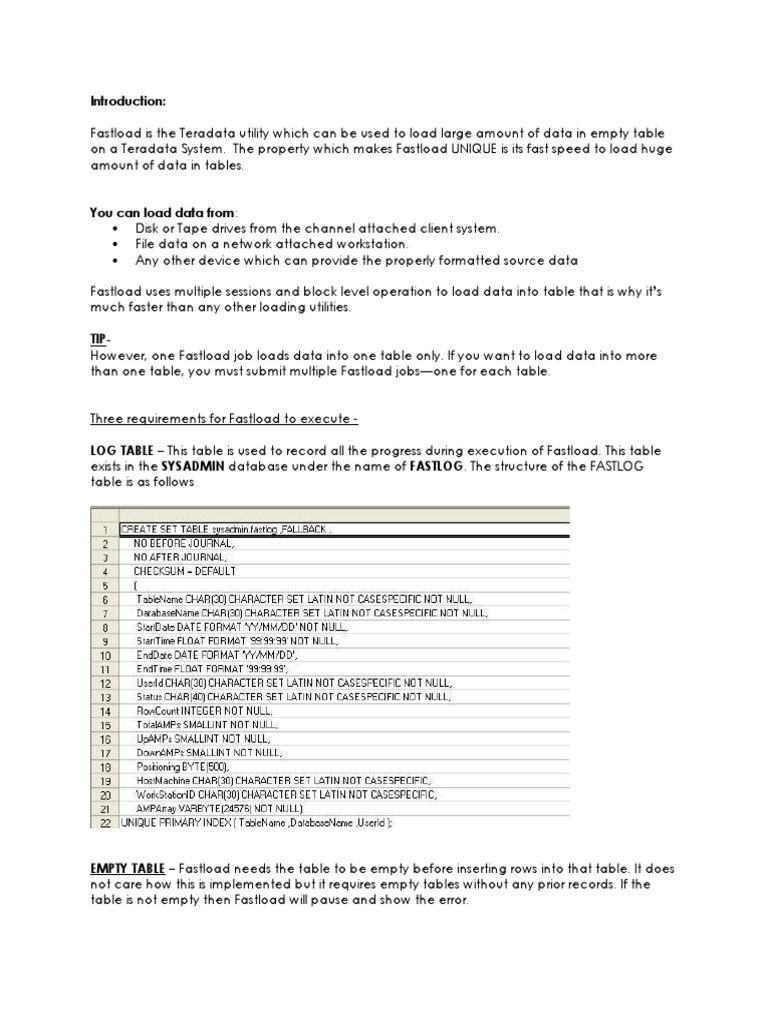 Teradata Fast Load Utility | PDF | Database Index | Table (Database)
