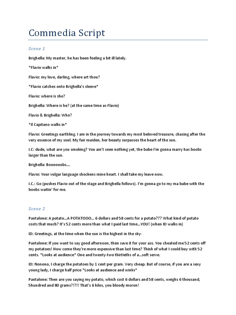 Commedia Script Scene Summary | PDF | Leisure