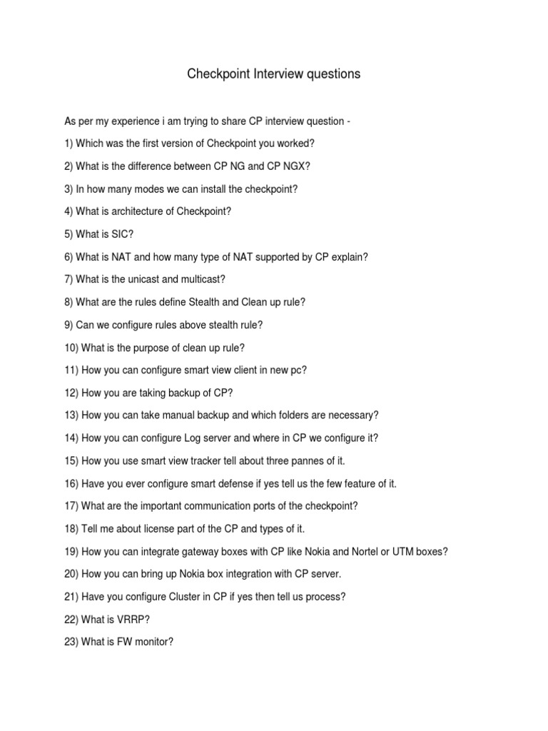Checkpoint Interview Questions | PDF | Firewall (Computing) | Information Technology