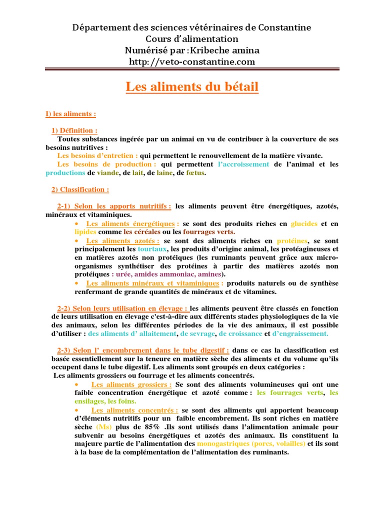 16 Les Aliments Du Bétail | PDF | Alimentation animale | Agriculture