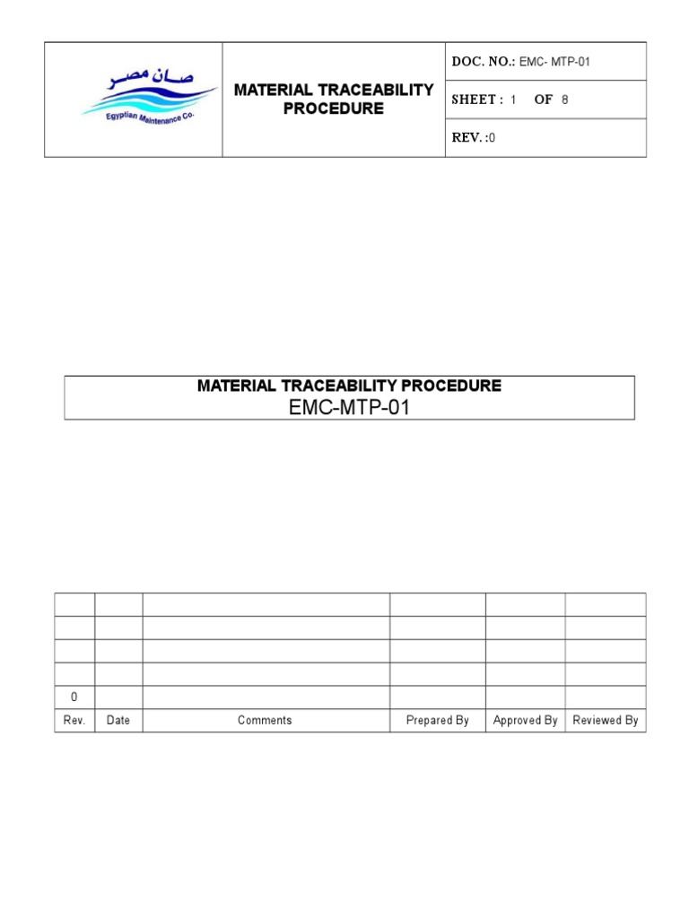 Traceability Procedure Specification Technical Standard Metal Fabrication