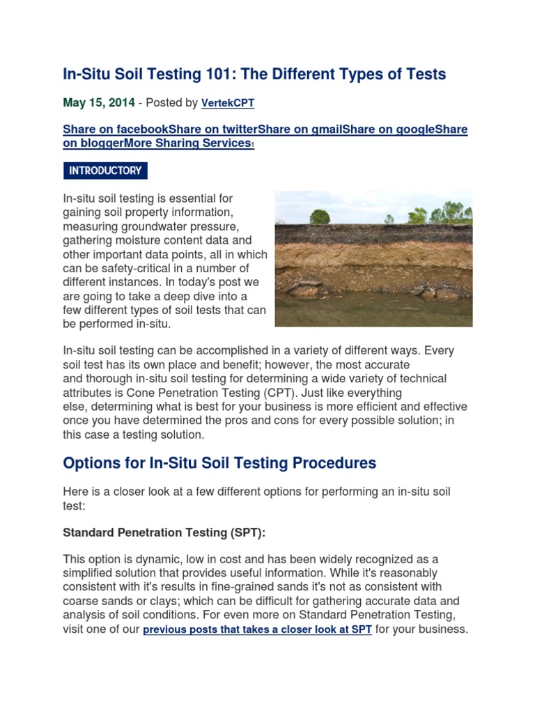 In-Situ Soil Testing 101: The Different Types of Tests | PDF | Earth ...
