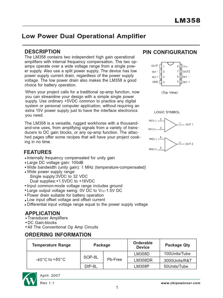 LM358 Datasheet | Amplificador operacional | Amplificador