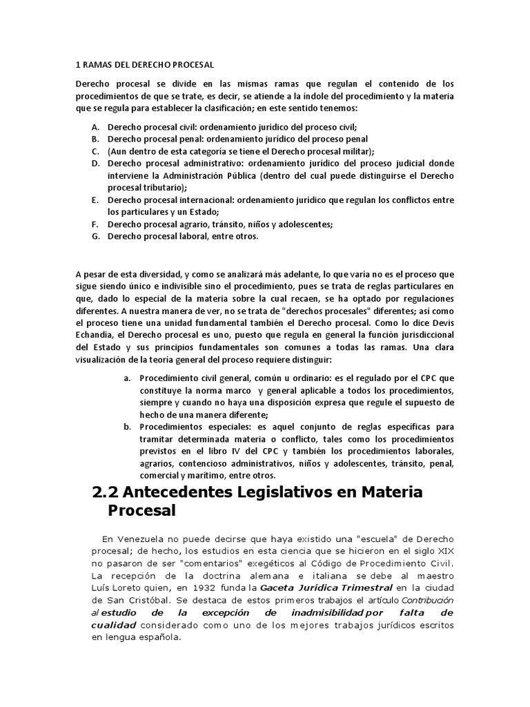 1 Ramas Del Derecho Procesal | PDF | Ley procesal | Caso de ley