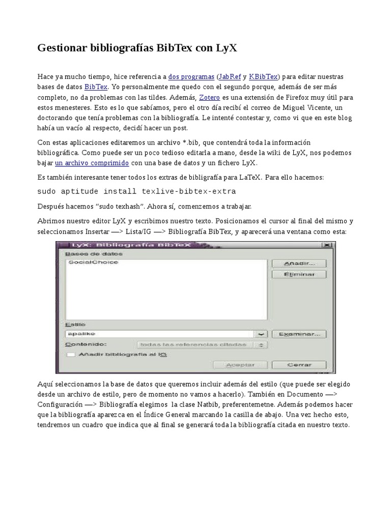 Gestionar Bibliografías BibTex Con LyX | PDF | Bibliografía | Archivo ...