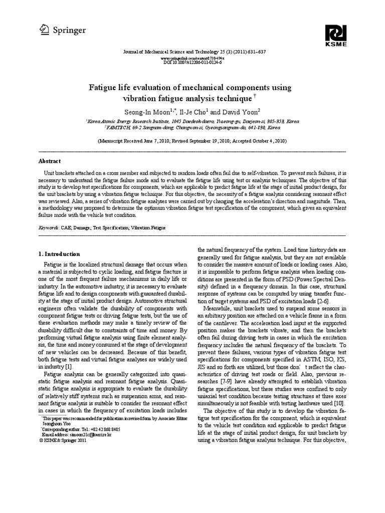 Fatigue Life Evaluation of Mechanical Components Using Vibration ...