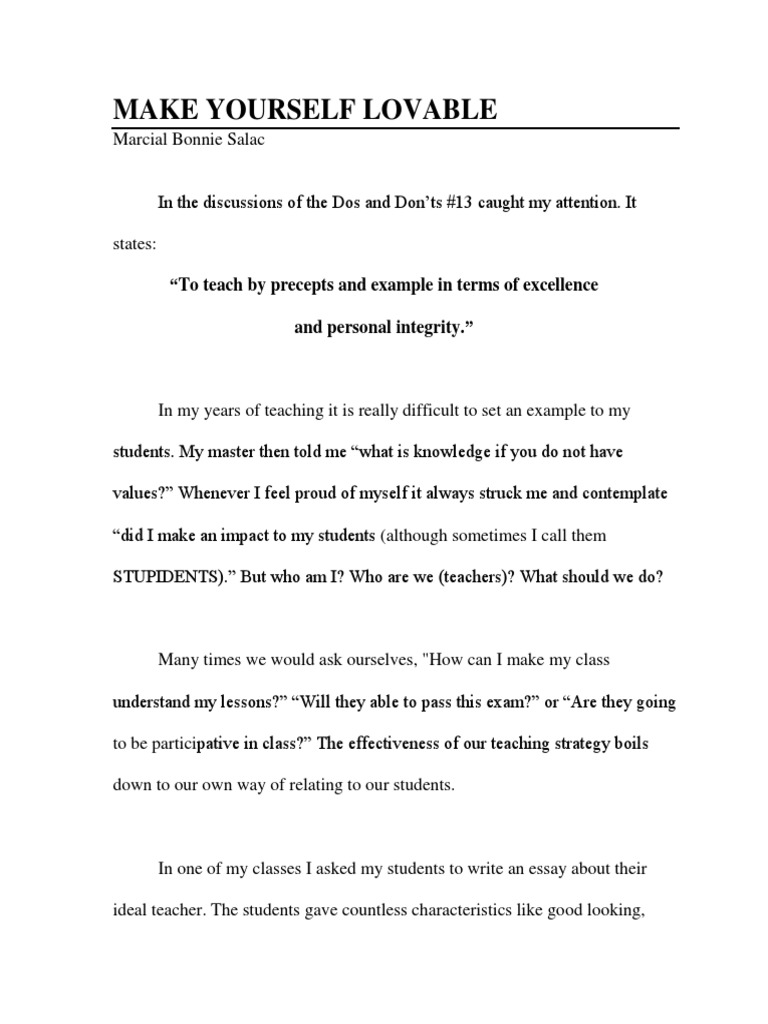 Make Yourself Lovable: "To Teach by Precepts and Example in Terms of ...