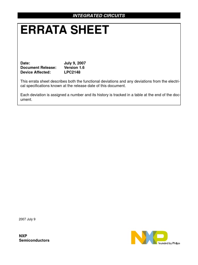 Errata Sheet: Integrated Circuits | PDF | Arm Architecture | Usb