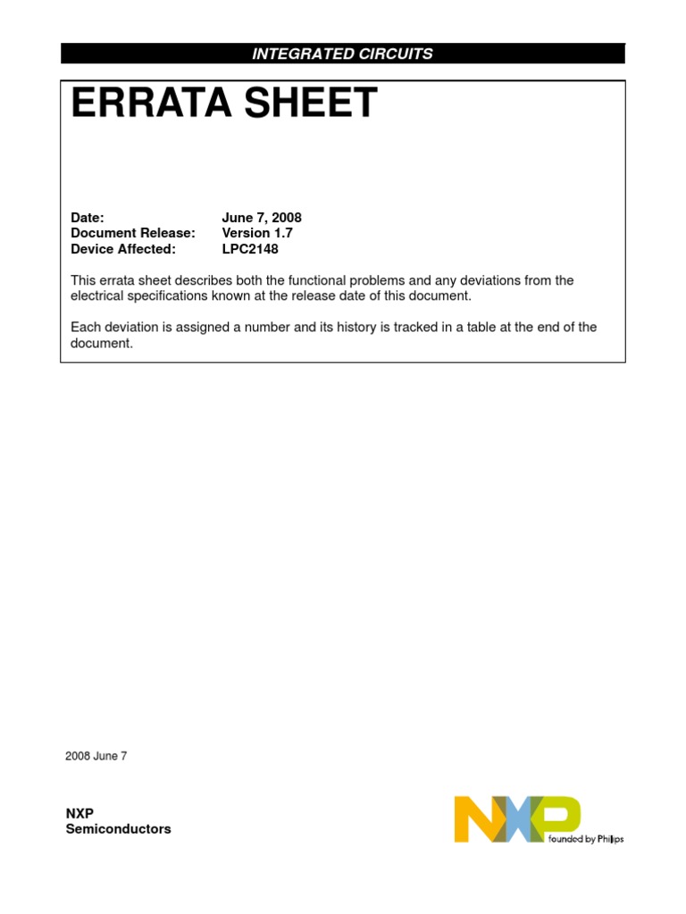 Errata Sheet: Integrated Circuits | PDF | Electrostatic Discharge ...