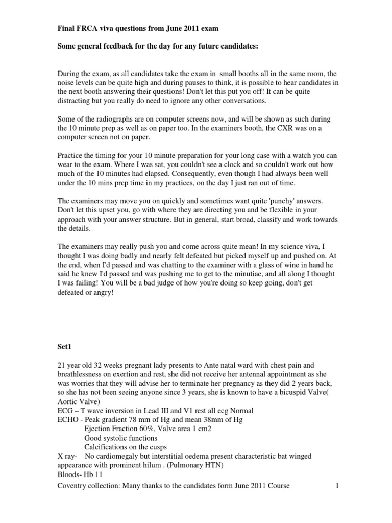 Final Frca Viva - June 2011 | PDF | Anesthesia | Heart