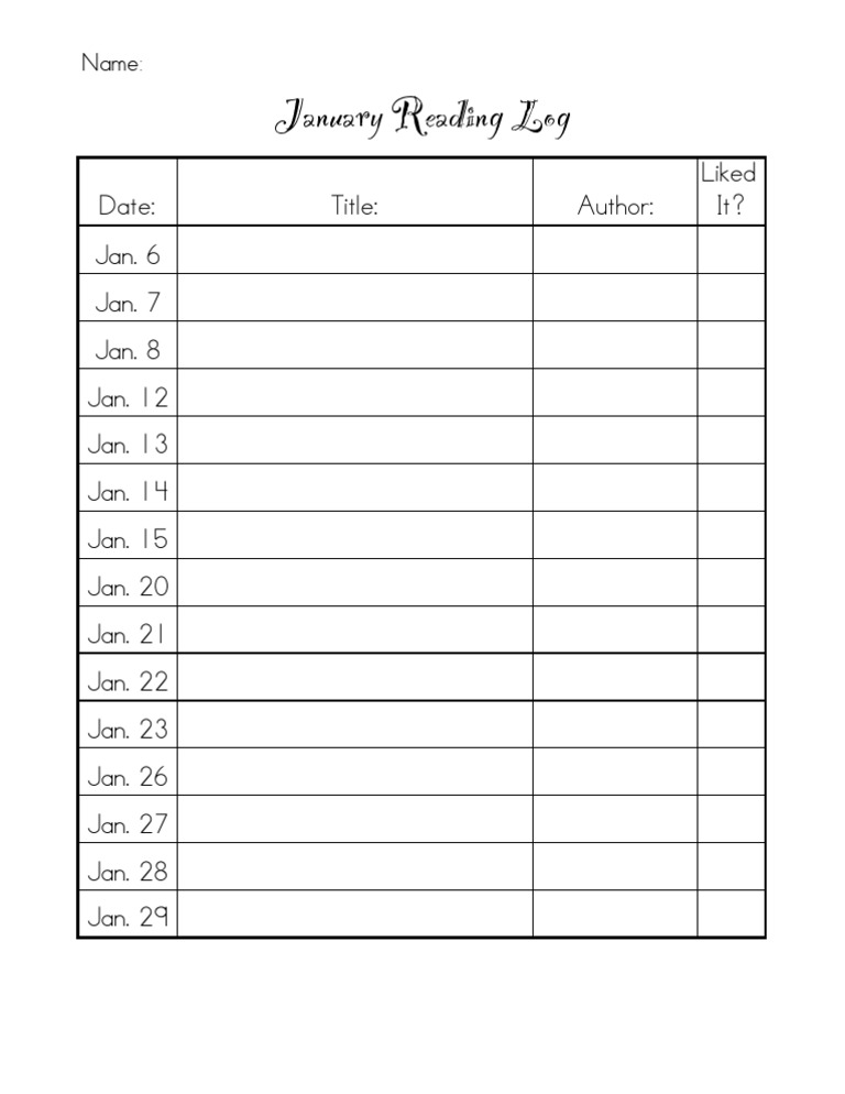 January Reading Log Template | PDF | General Fiction