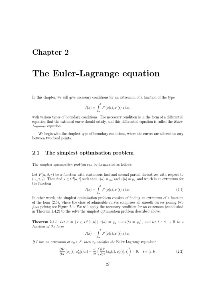 The Euler-Lagrange Equation | PDF | Calculus Of Variations | Euler ...