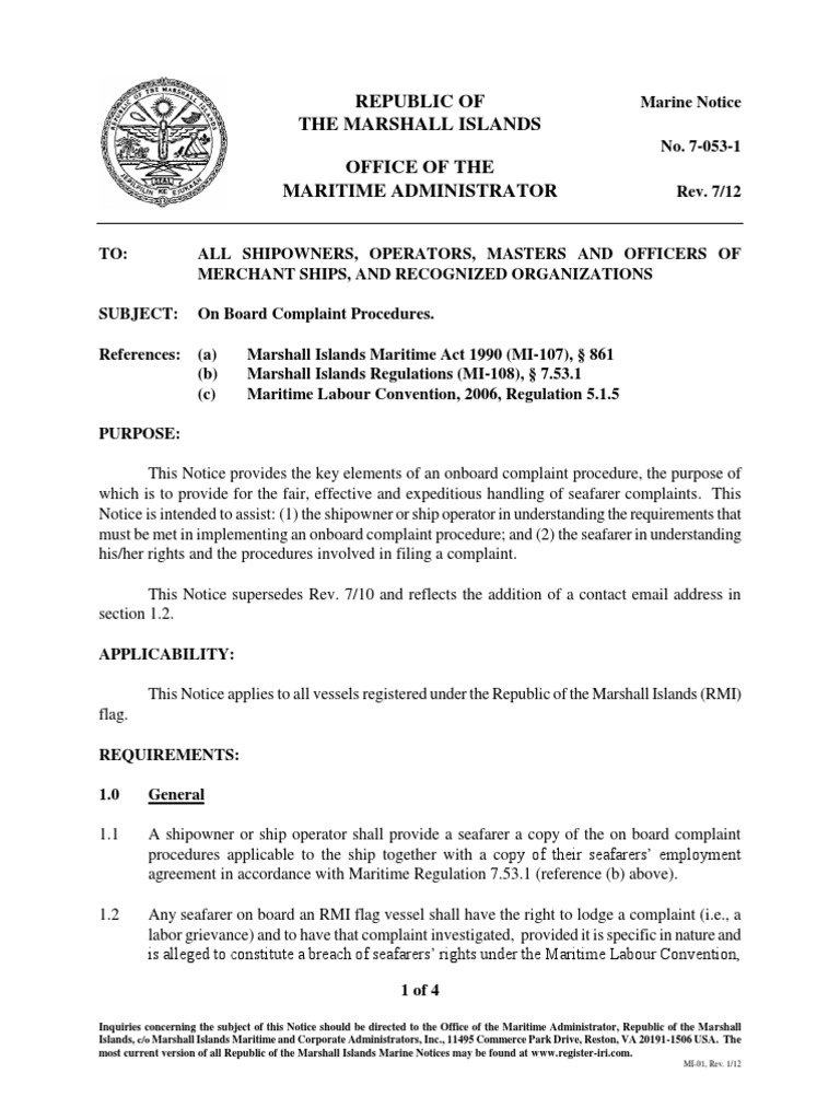 On Board Complaint Procedures MN-7-053-1 | PDF | Mediation | Sailor