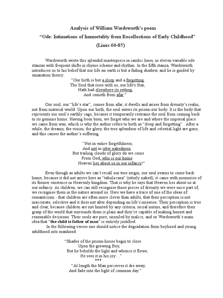 Wordsworth's Ode: Childhood and Immortality | PDF | Poetry | Religion ...