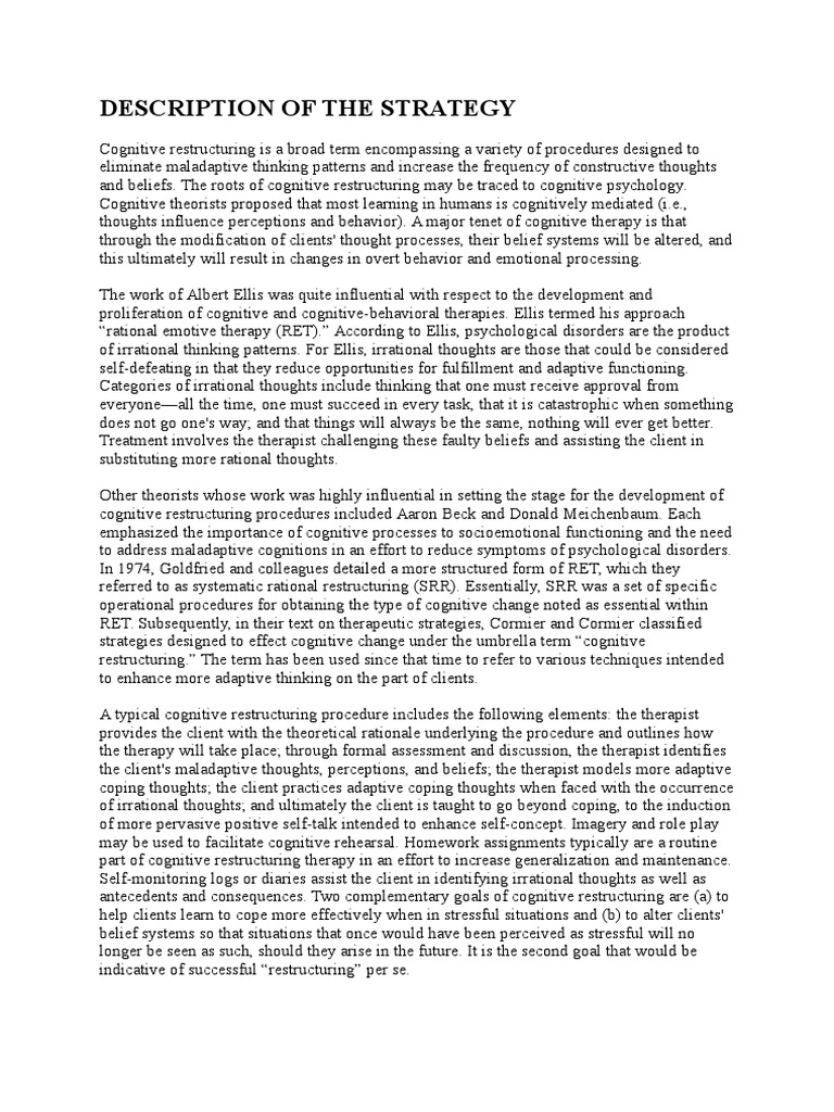 Cognitive Restructuring | PDF | Psychotherapy | Anxiety Disorder