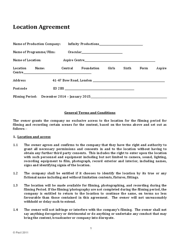 Location Agreement: General Terms and Conditions | Download Free PDF ...