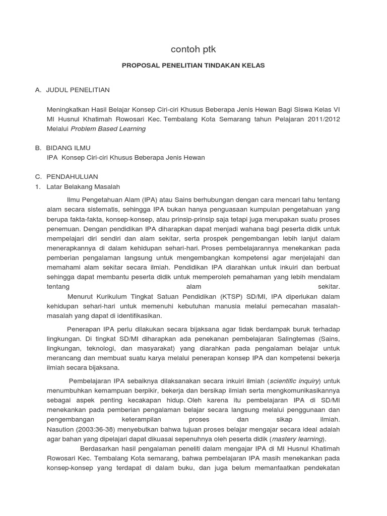 contoh ptk: Proposal Penelitian Tindakan Kelas