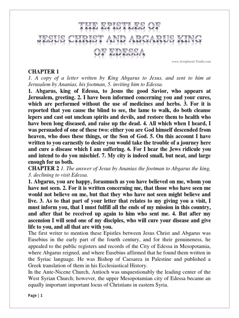The Epistles of Jesus Christ and Abgarus King of Edessa | PDF ...