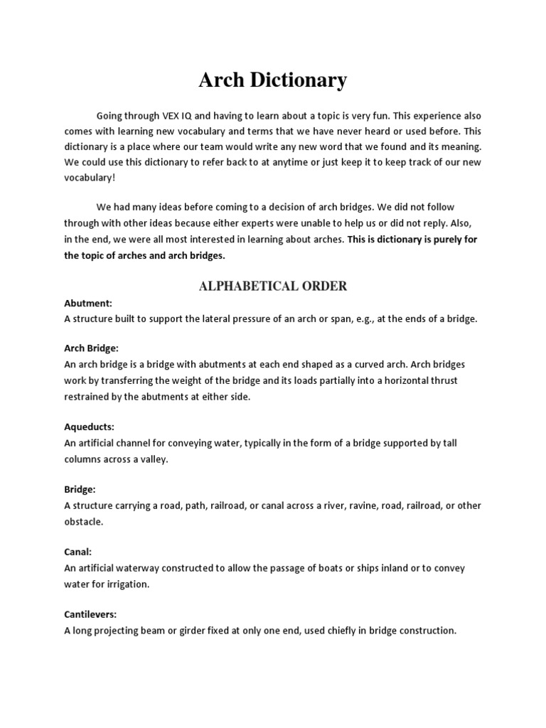 Arch Dictionary: Alphabetical Order | PDF | Canal | Force