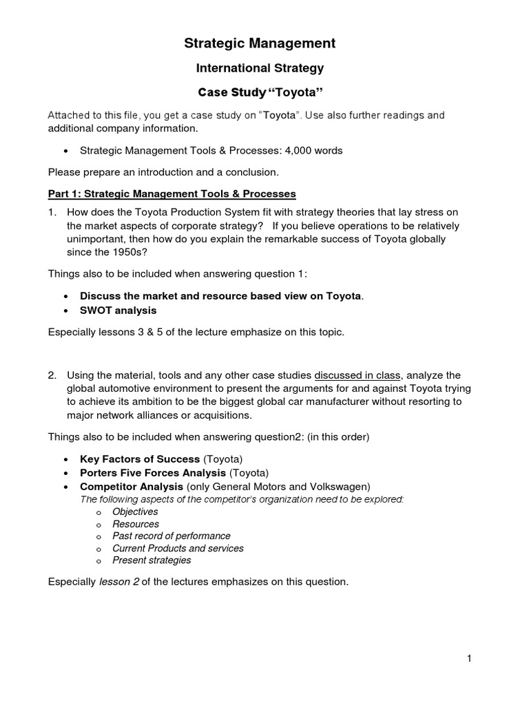 Strategic Management: International Strategy Case Study "Toyota" | PDF ...