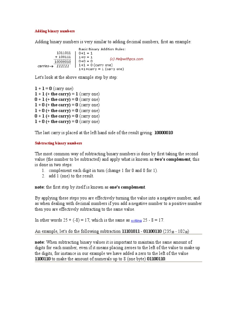 Adding Binary Numbers | PDF | Subtraction | Theory Of Computation