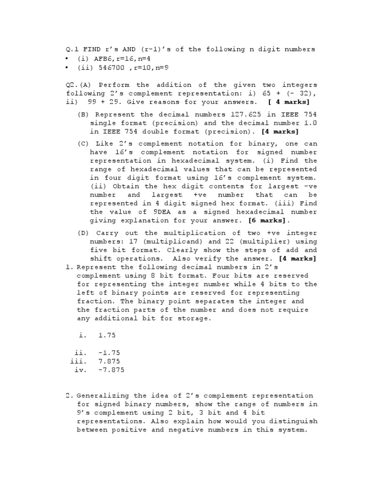 Some Good Number Systems Problems | Download Free PDF | Arithmetic | Computer Architecture