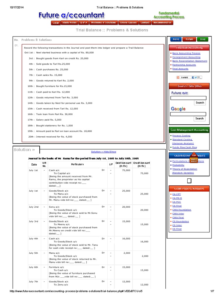 Trial Balance - Problems & Solutions | PDF | Debits And Credits | Cheque