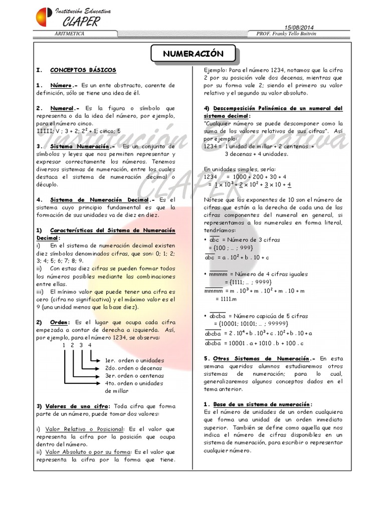 ARIT - 3ero - NUMERACION | PDF | Decimal | Números