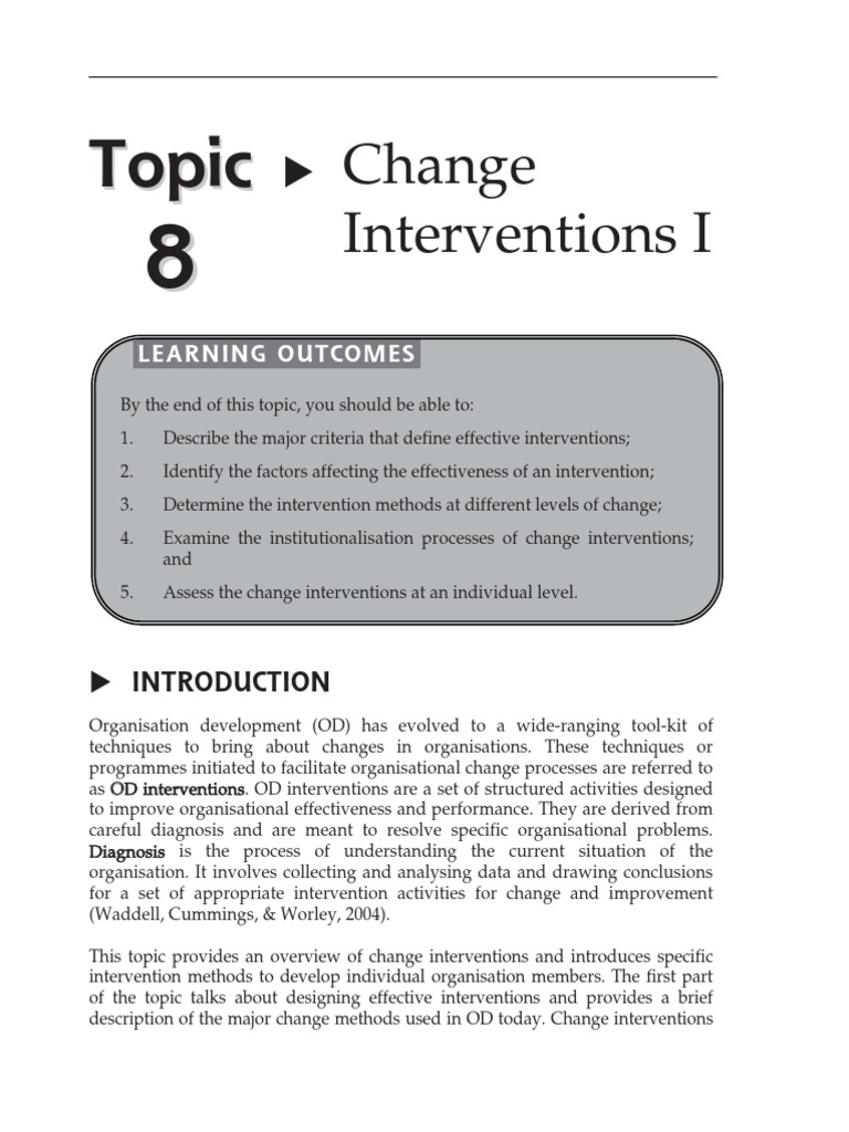 Topic 8 Change Interventions I | PDF | Goal | Organization Development