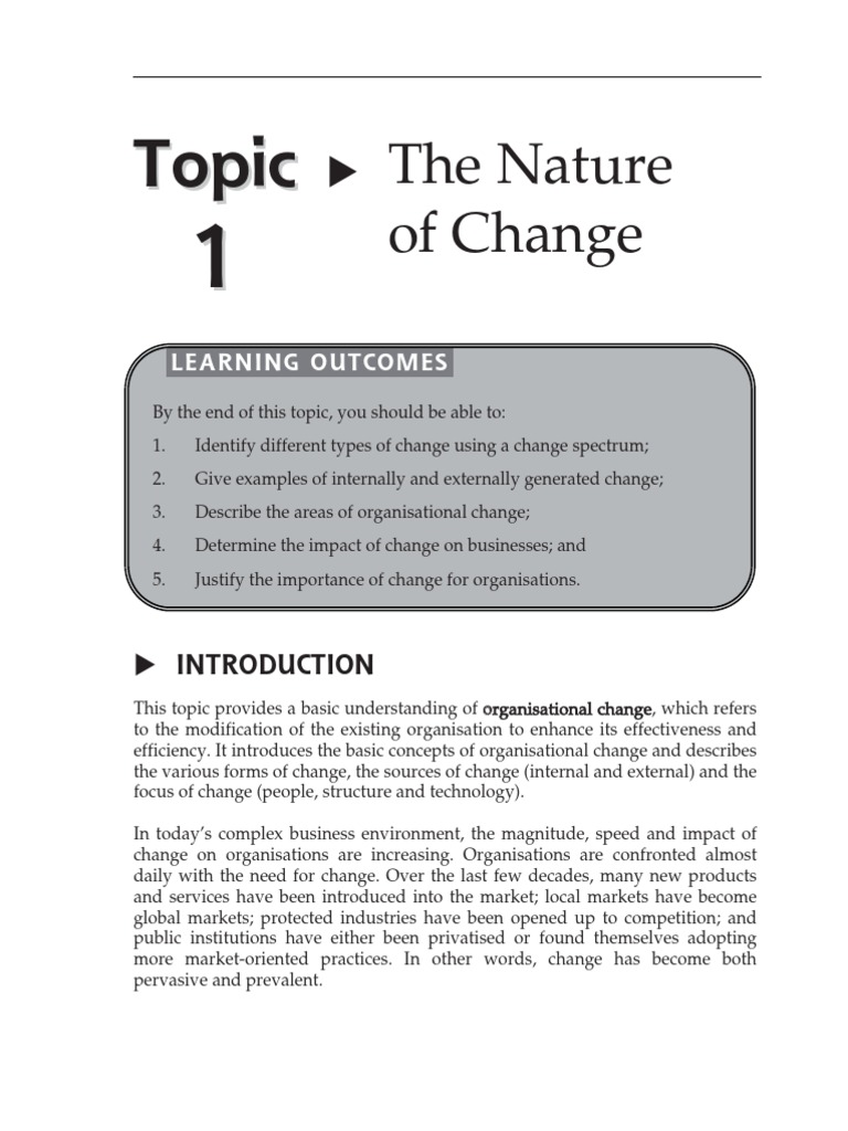 Topic 1 The Nature of Change | PDF | Supply Chain | Market (Economics)