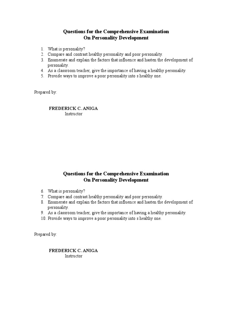 Comprehensive Exam Questions on Personality | PDF