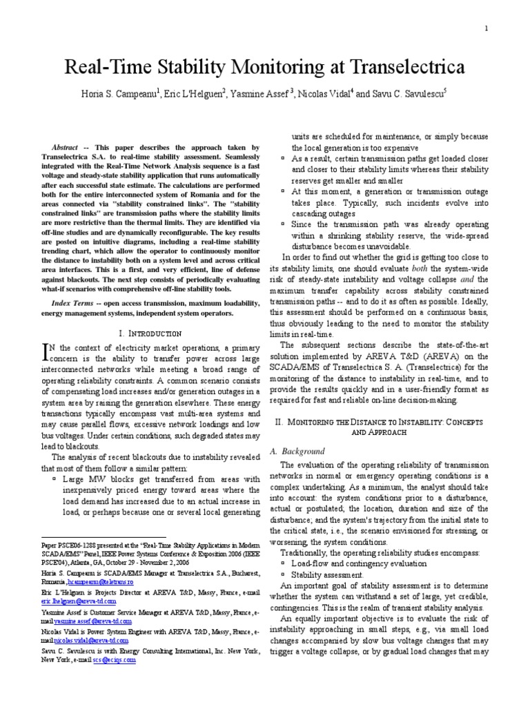 Real Time Stability Monitoring | PDF | Electric Power Transmission ...