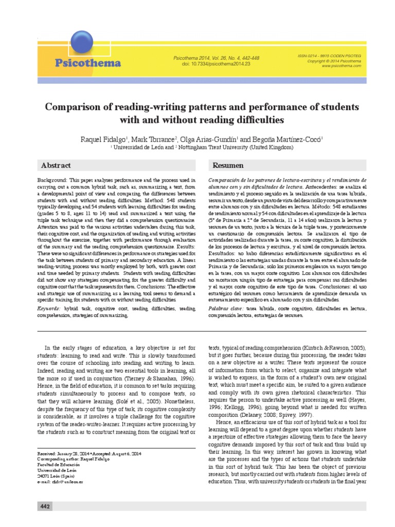 Comparison of Reading-Writing Patterns and Performance of Students With ...