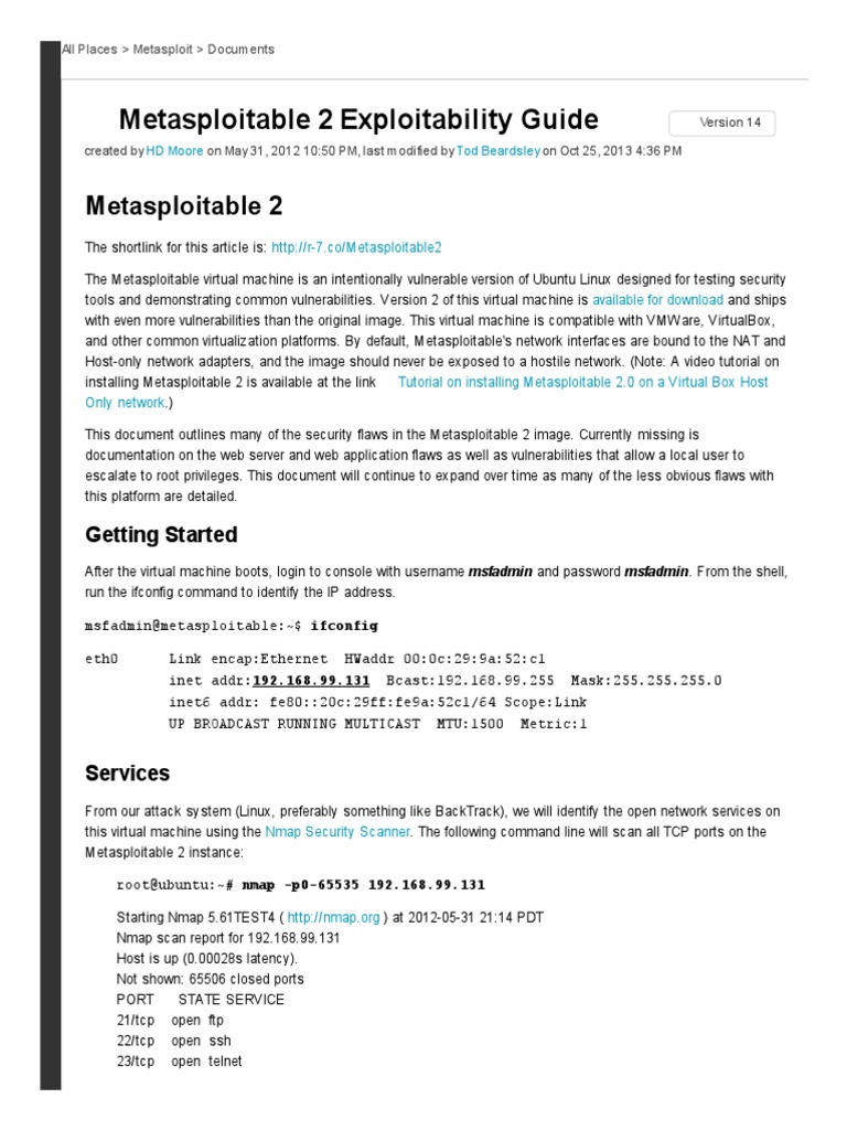 Metasploitable 2 Exploitability Guide - SecurityStreet | Download Free ...