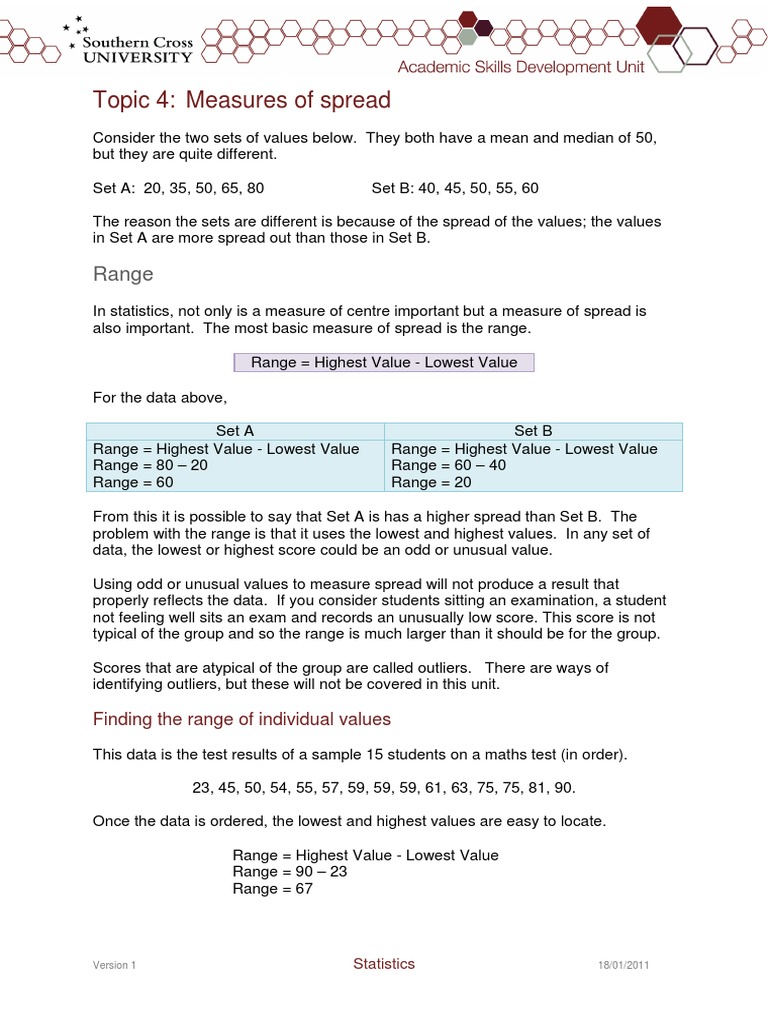 Topic 4 - Measures of Spread PDF | PDF