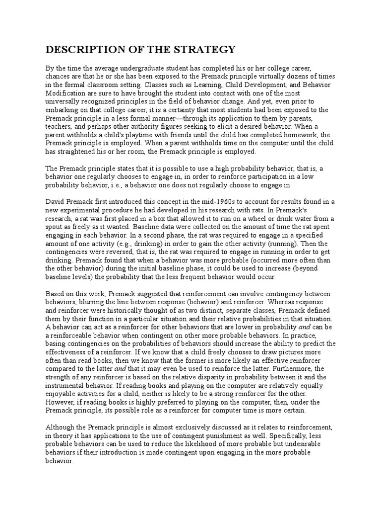 Premack Principle | Download Free PDF | Reinforcement | Probability