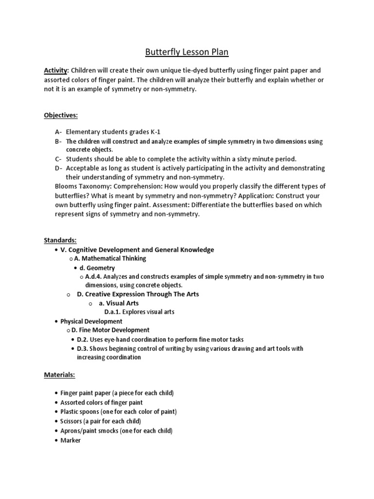 Butterfly Lesson Plan | PDF | Symmetry | Lesson Plan