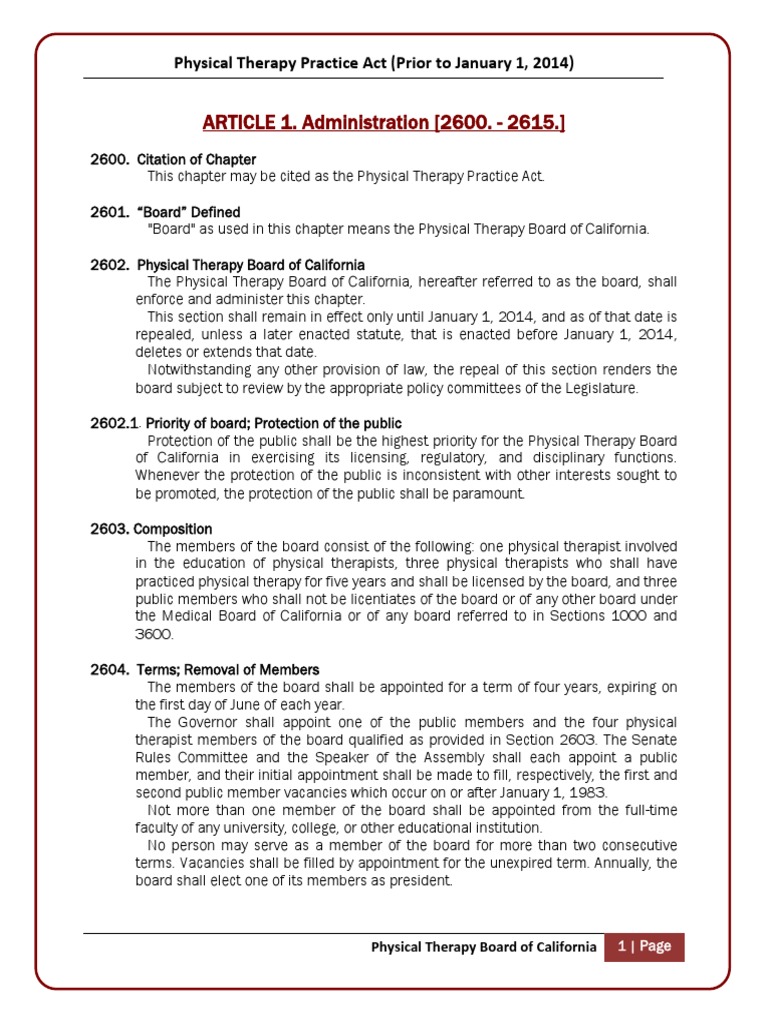 Physical Therapy Practice Act | PDF | Physical Therapy | Licensure