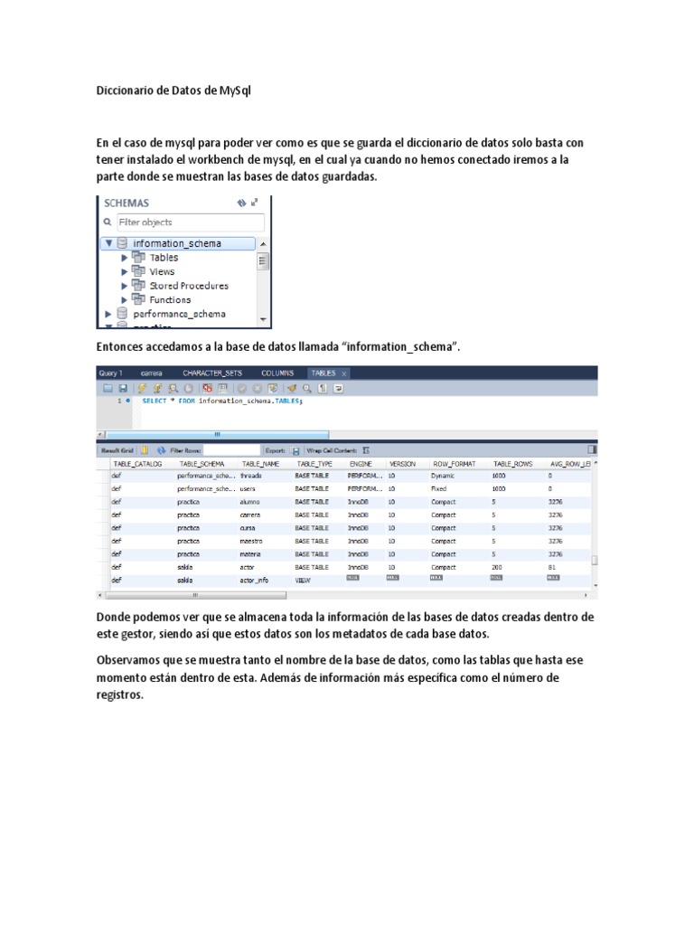 Diccionario de Datos de Mysql | Descargar gratis PDF | Bases de datos ...