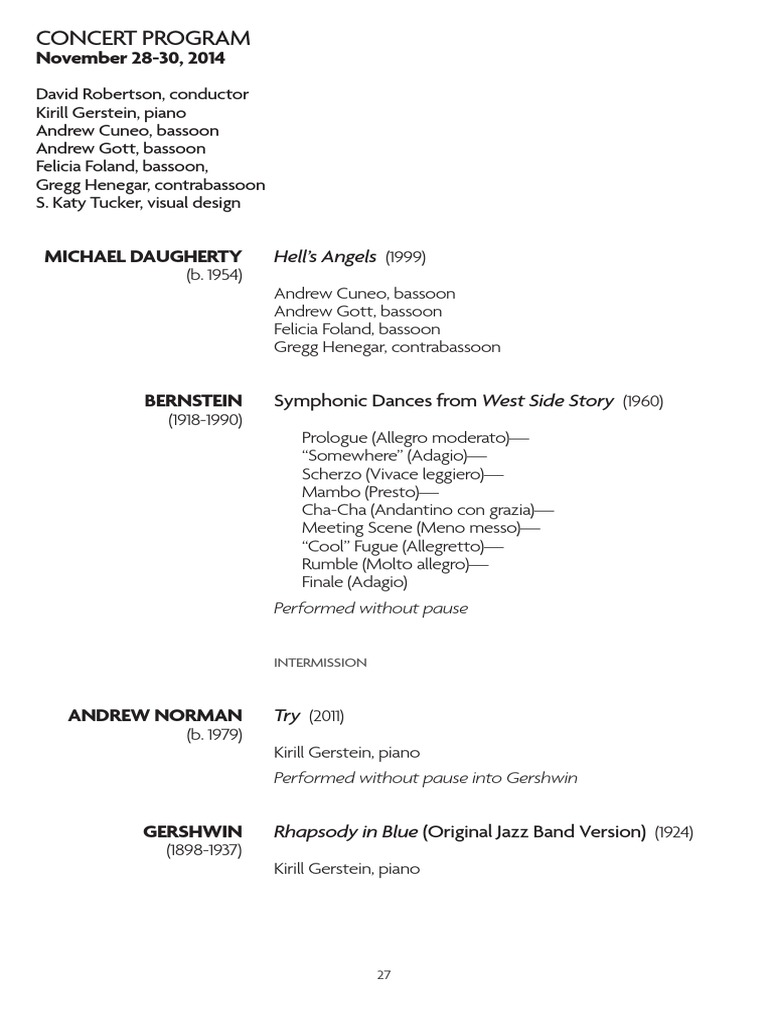 Symphonic Dances From West Side Story Program Notes Example - supernalwine