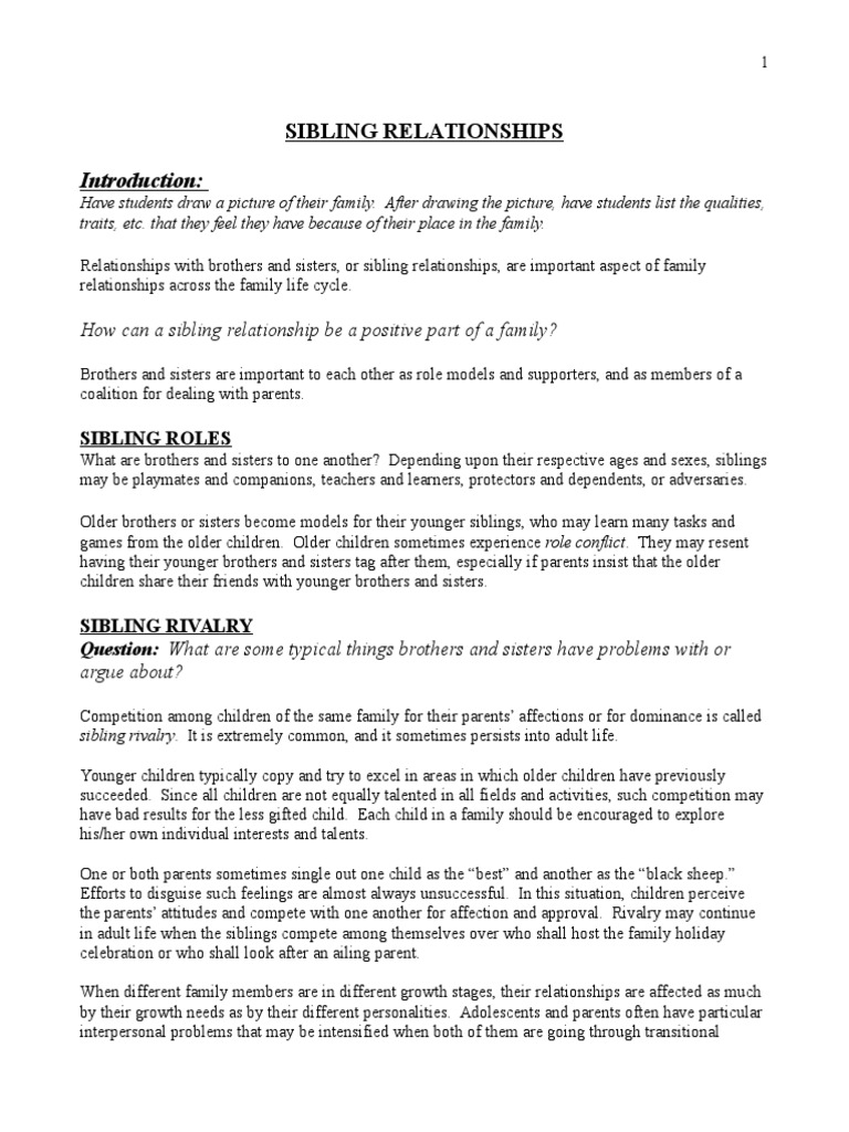 Sibling Rivalry Teacher Cheat Sheet | PDF | Sibling | Social Psychology