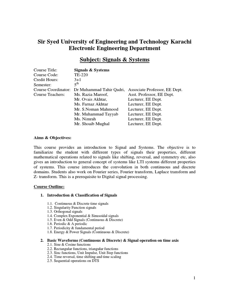 Signal & Systems Outline | PDF | Signal (Electrical Engineering) | Convolution