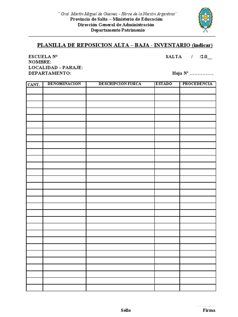PLANILLA REPOSICION - Alta - Baja - Inventario | PDF