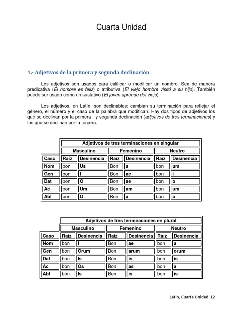 4.- Latín, IV Unidad | Género gramatical | Numero Gramatical